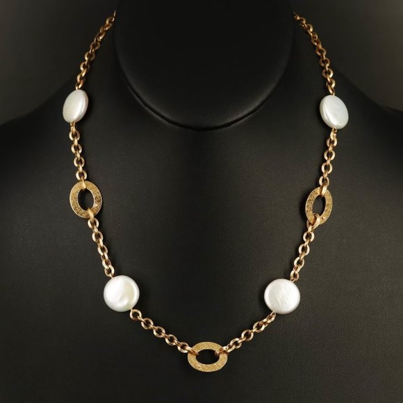 Yvel | Jewelry | 975 Yvel Biwa Coin Pearl Diamond Statin Necklace 8k ...